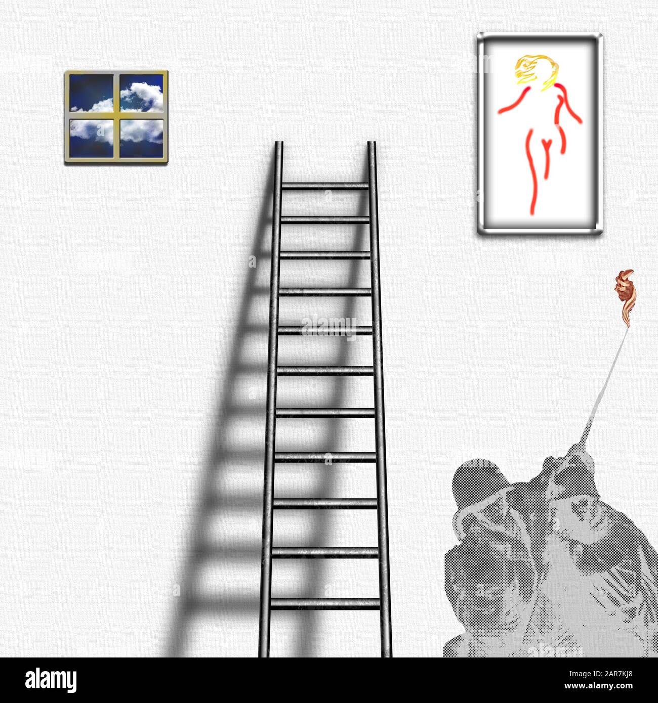 Ladder in white room. Symbolic surreal composition Stock Photo - Alamy