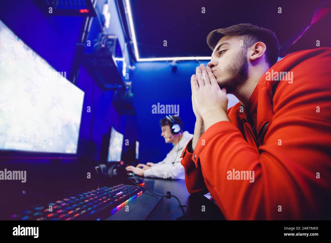 Streamer young man professional video gamer regrets loser playing ...