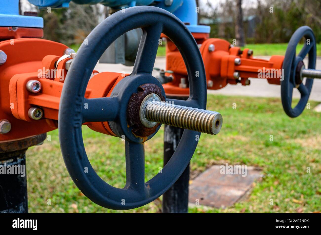 Gate valves on side of natural gas line Stock Photo - Alamy