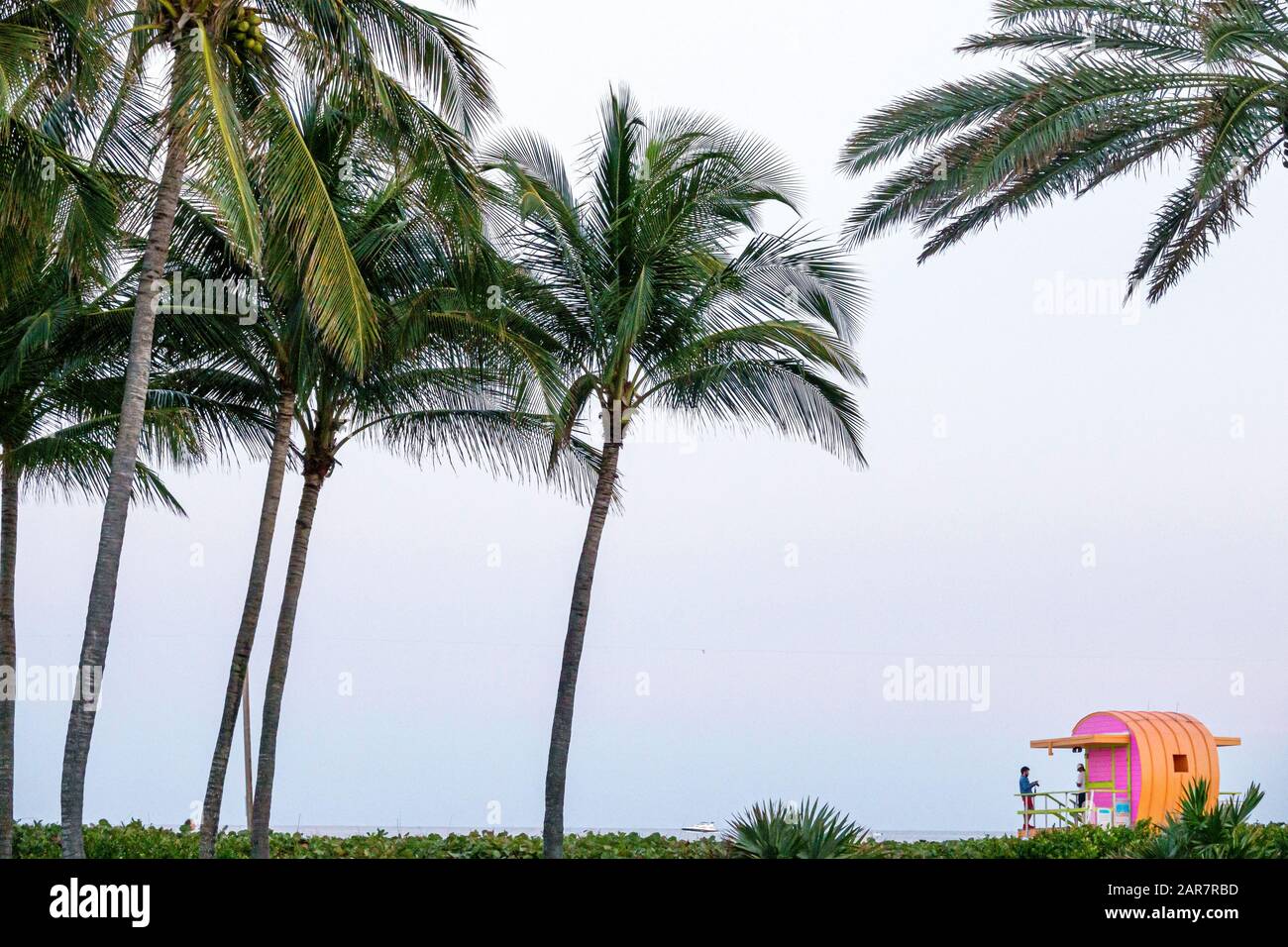 Miami Beach Florida,North Beach,lifeguard station,palm trees,visitors ...