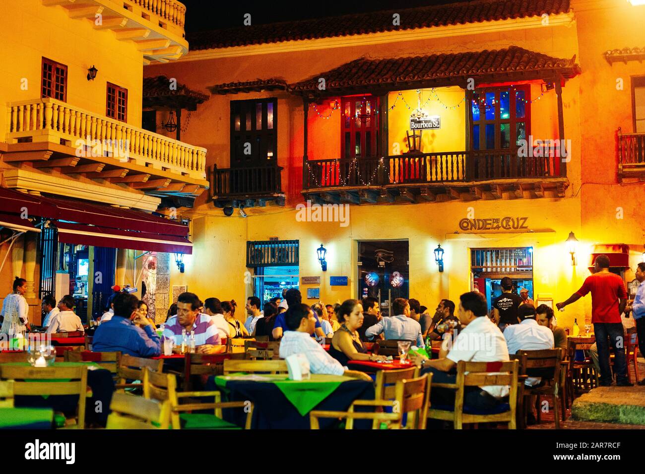 Cartagena de Indias, Colombia - 2019: Typical street scene in Cartagena ...