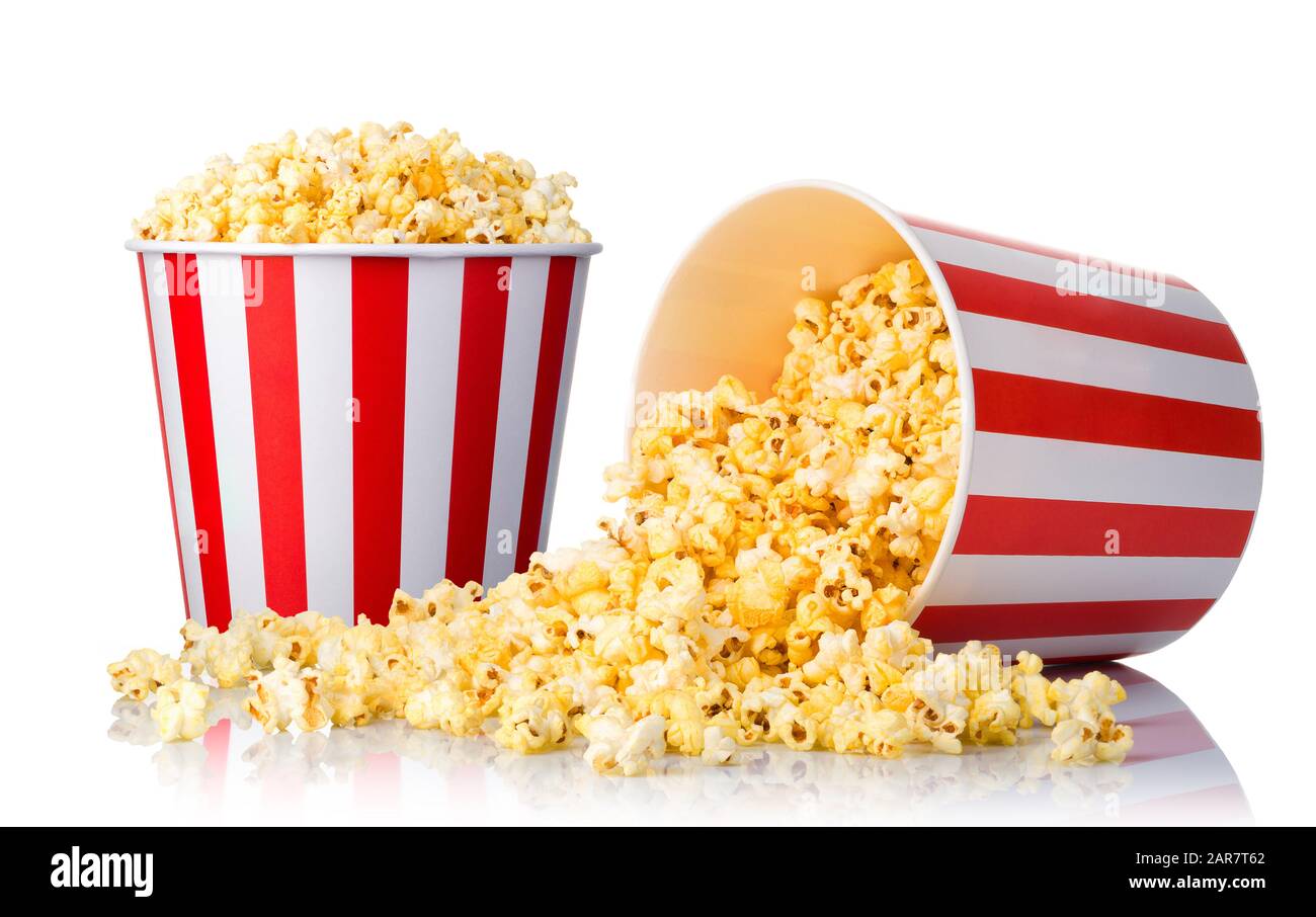 Set of bucket with popcorn isolated on black background Stock Photo - Alamy