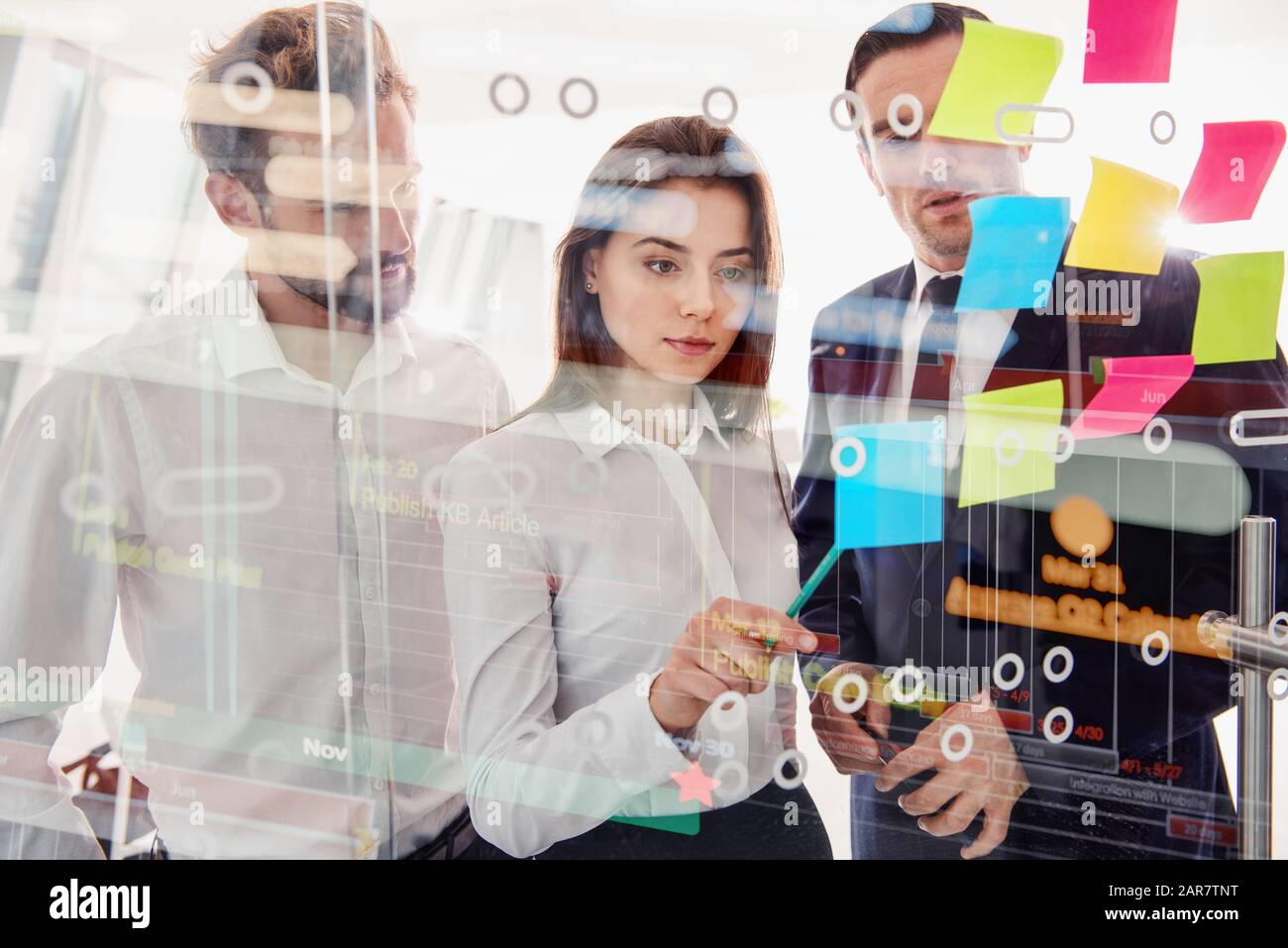 Team of people work together in office with stickers. concept of ...