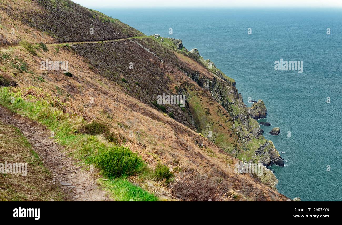 South West Coast Path approaches Highveer Point above Heddon's Mouth ...