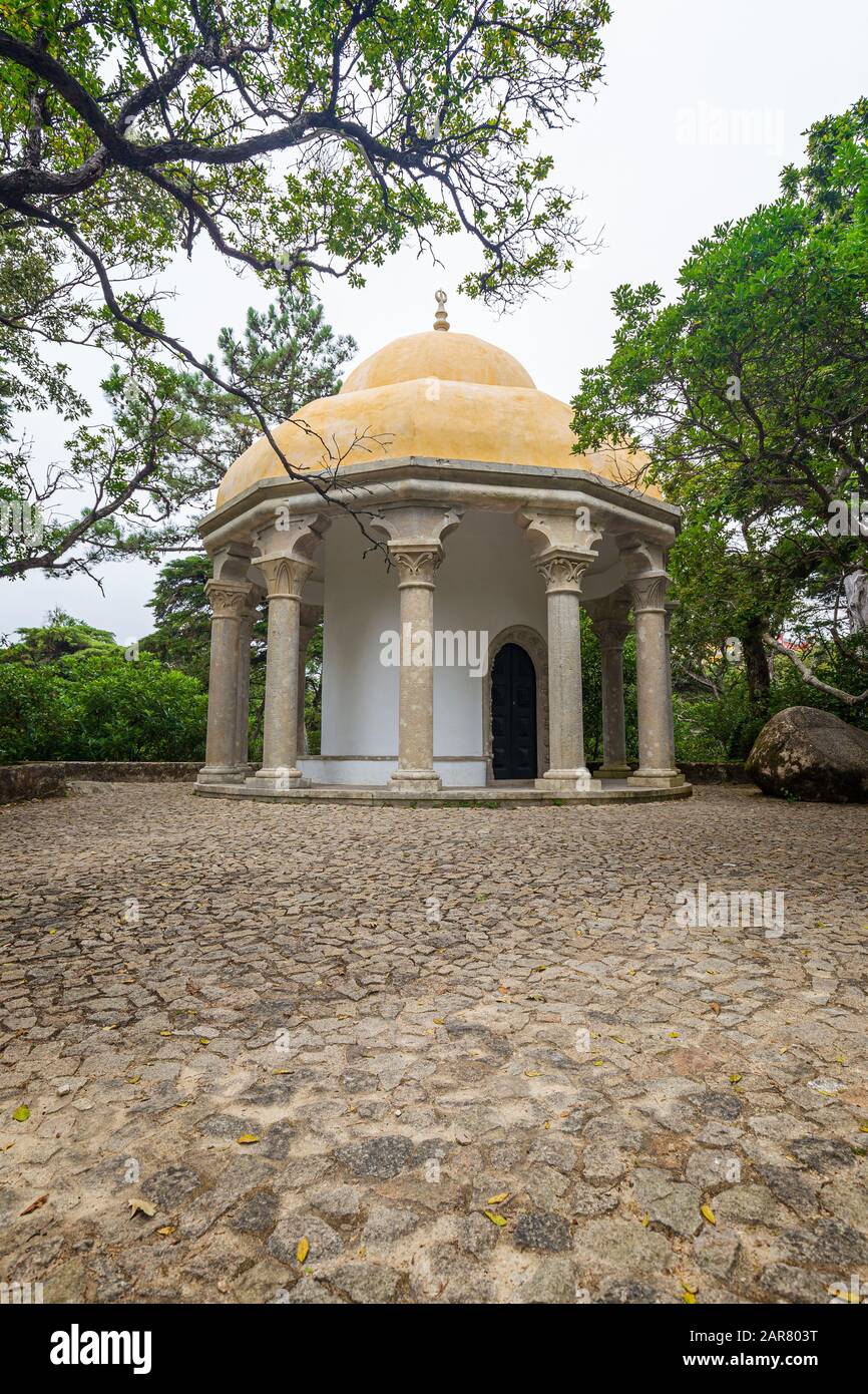 Temple of Columns, an old and small temple in lush and verdant natural ...