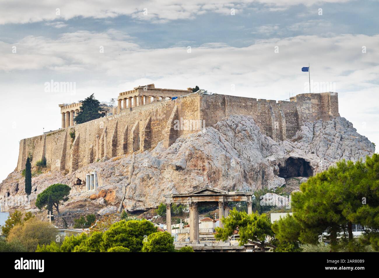 Acropolis and Hadrian gate in Athens Greece Stock Photo - Alamy