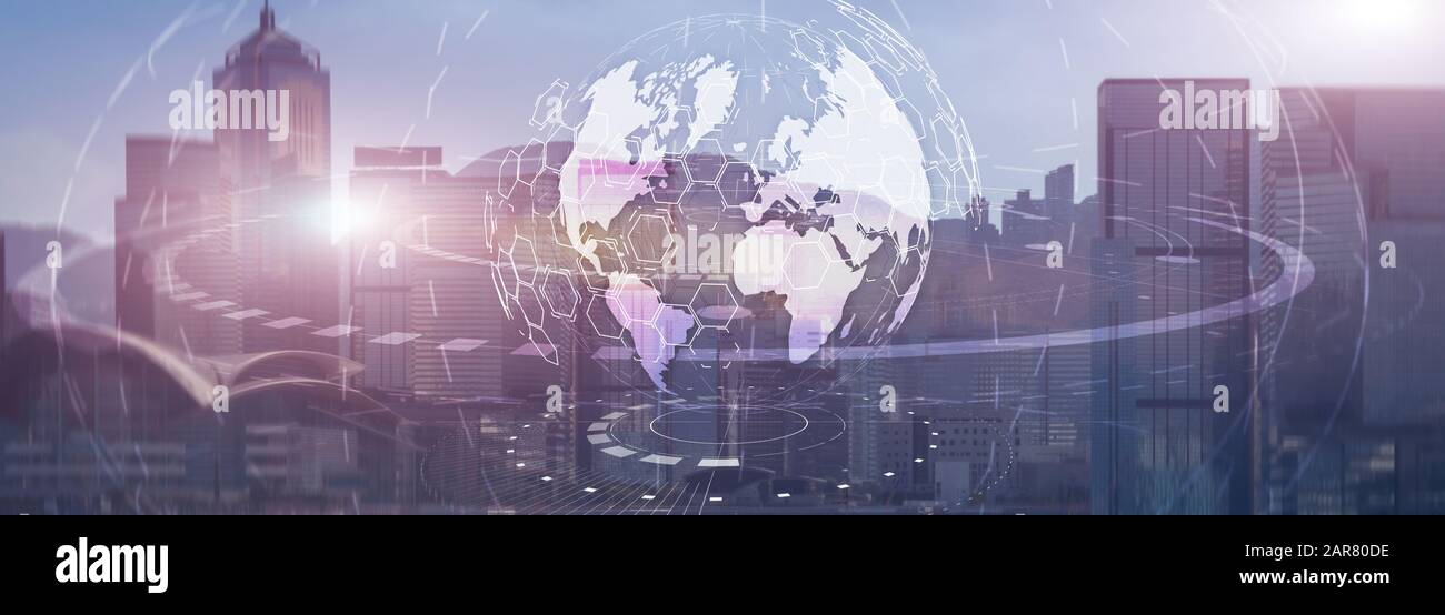 Globe Global business technology concept of modern city background ...