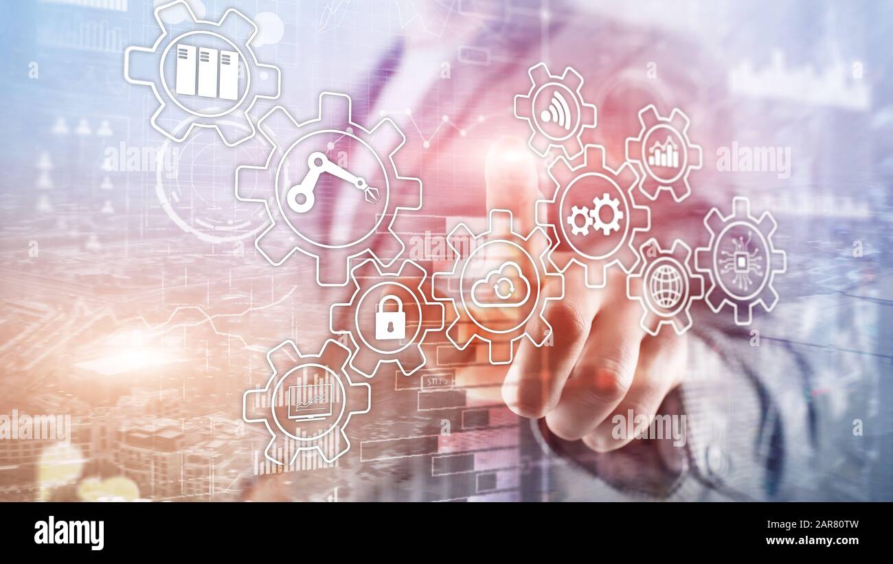 Technology innovation and process automation. Smart industry 4.0 Stock ...