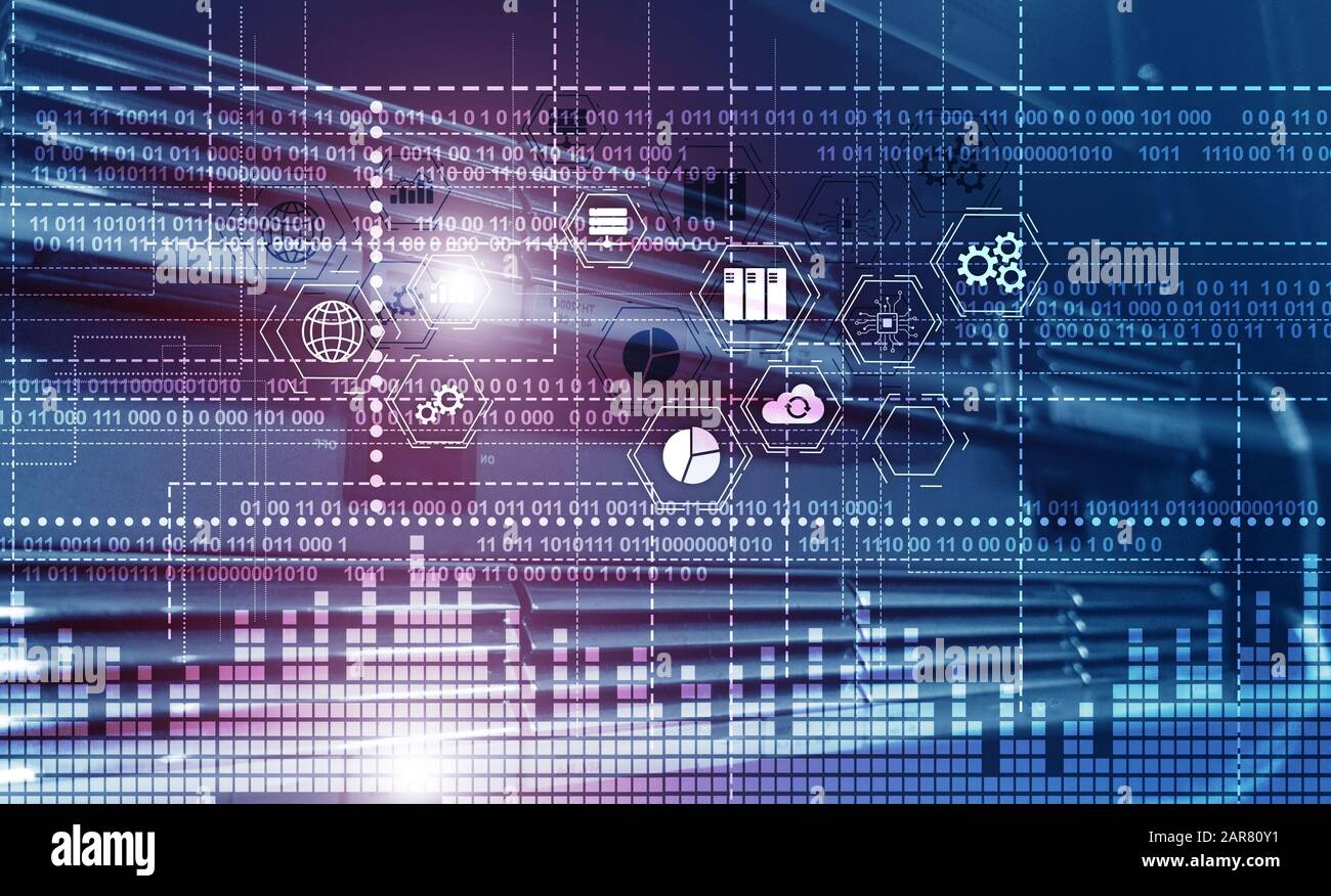 Binary code. ICT - information and telecommunication technology and IOT ...