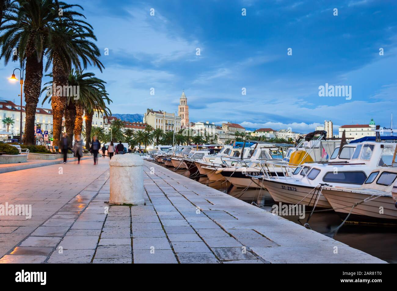 Split, Croatia - May 21, 2019: beautiful Riva promenade with palm trees ...