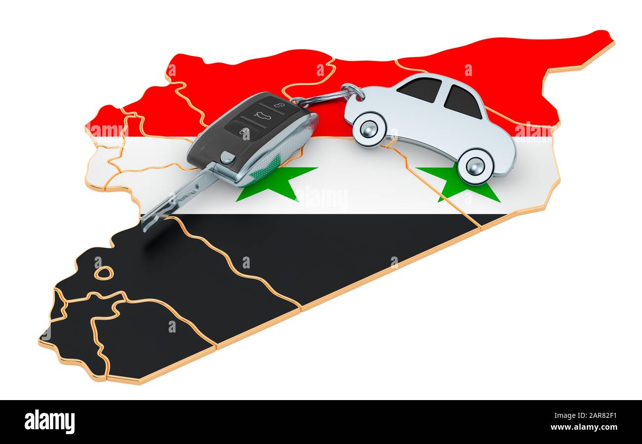 Sale or rent car in Syria concept, 3D rendering isolated on white ...