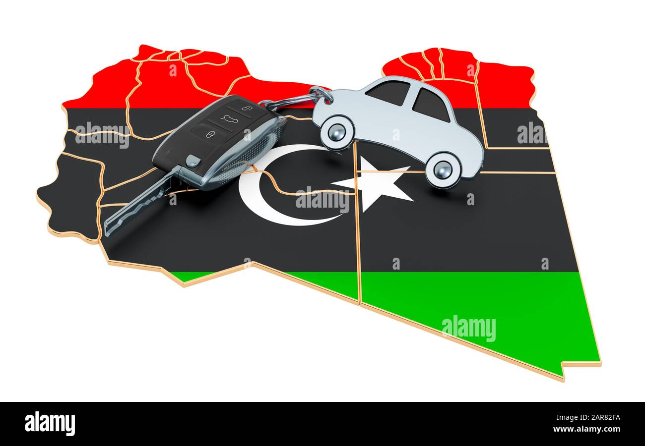 Sale or rent car in Libya concept, 3D rendering isolated on white ...