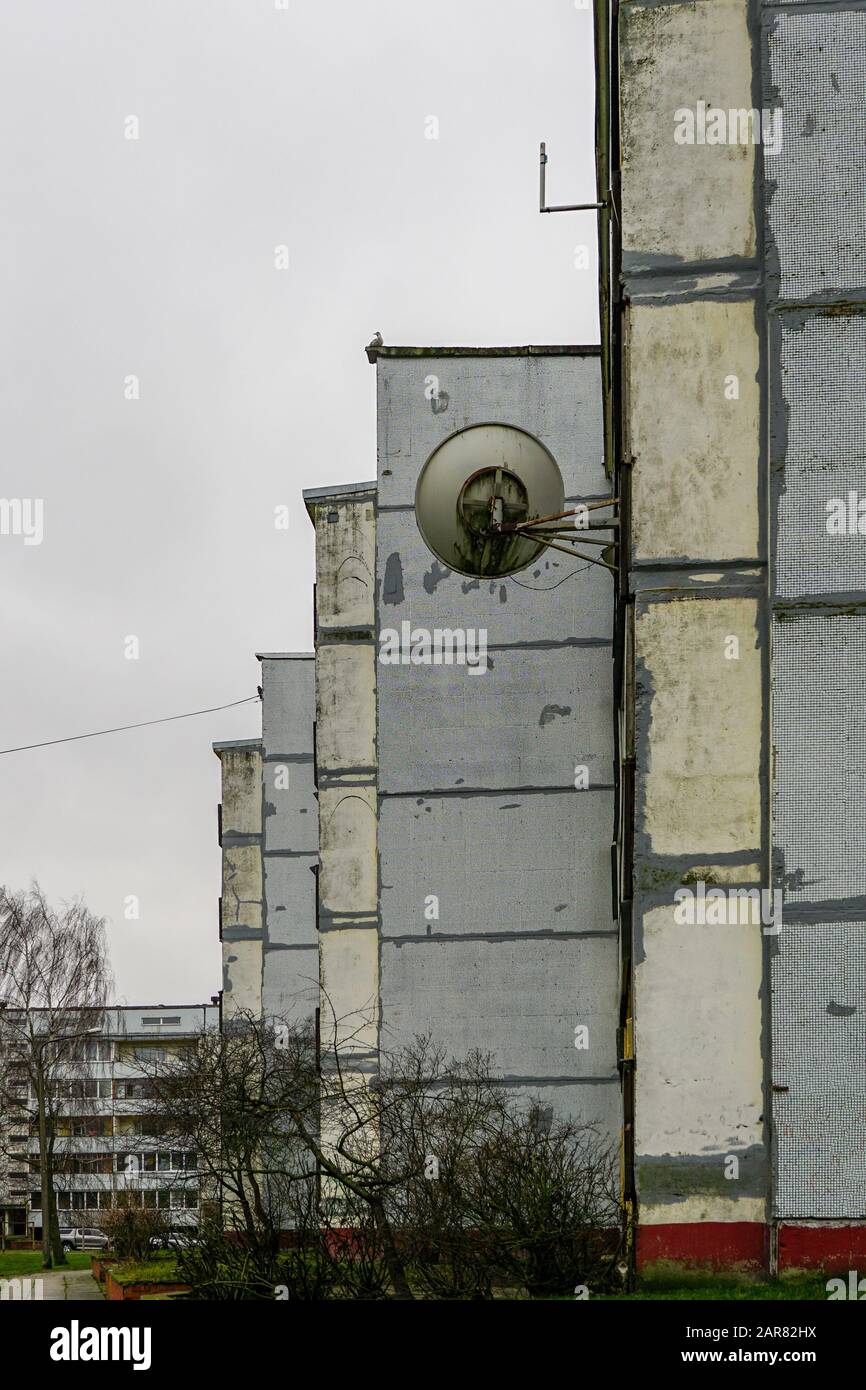 urban depressing view of ugly concrete apartment buildings with no ...
