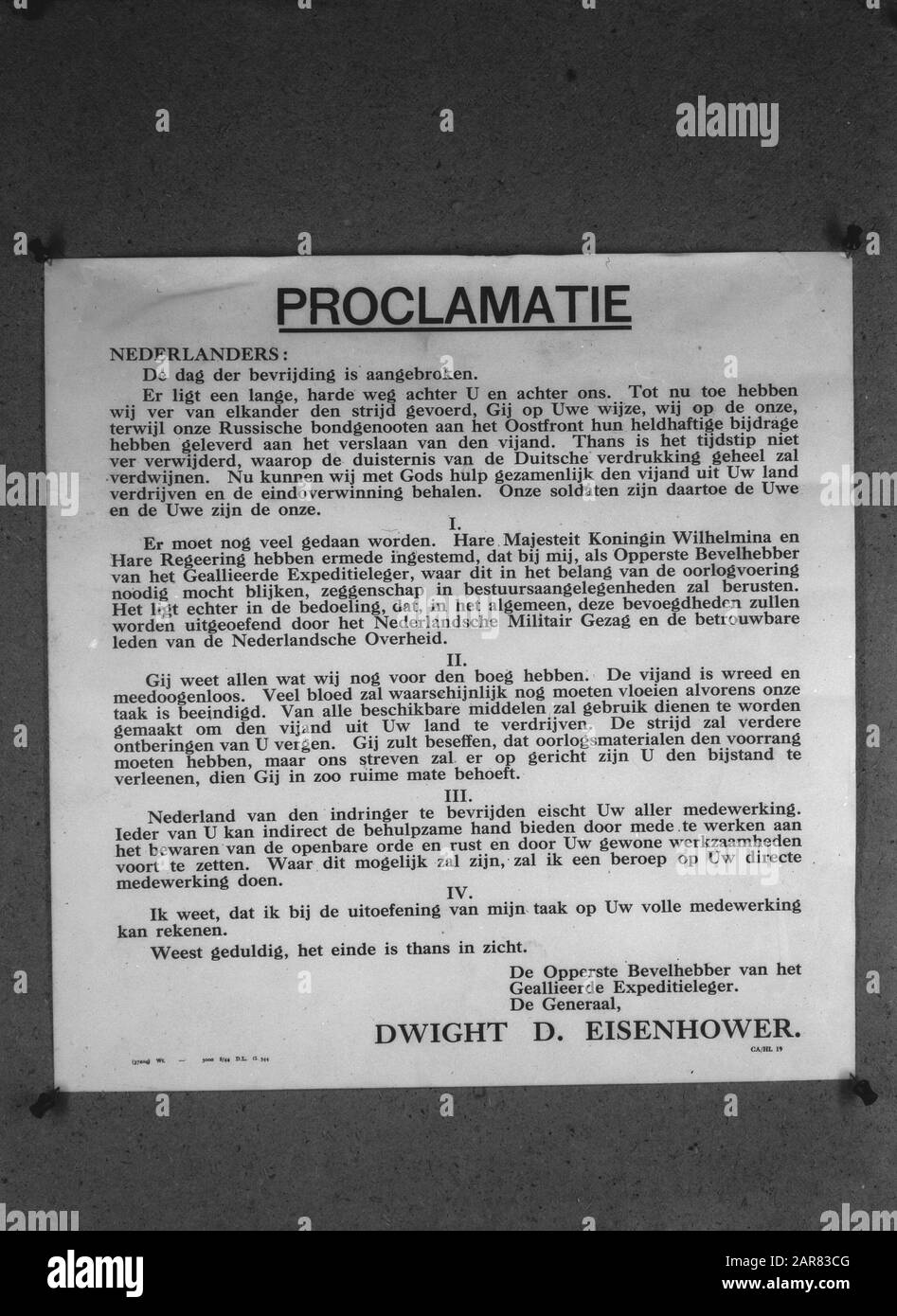 Proclamation of Dwight D. Eisenhower, commander in chief of the Allied ...