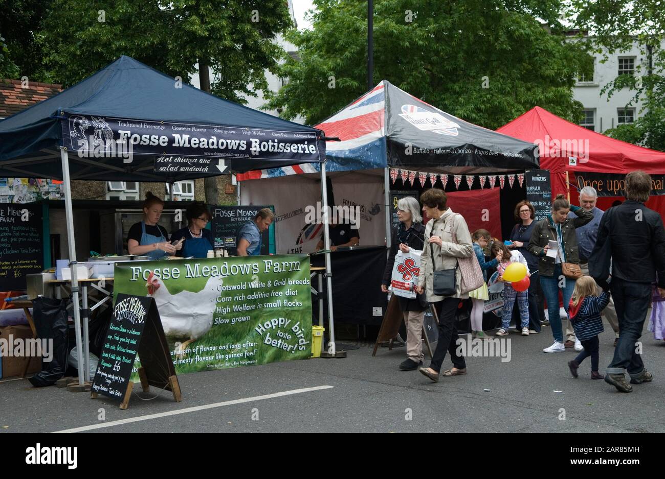 Farmers Market Highgate London UK. Fosse Meadows Farm rotisserie free ...