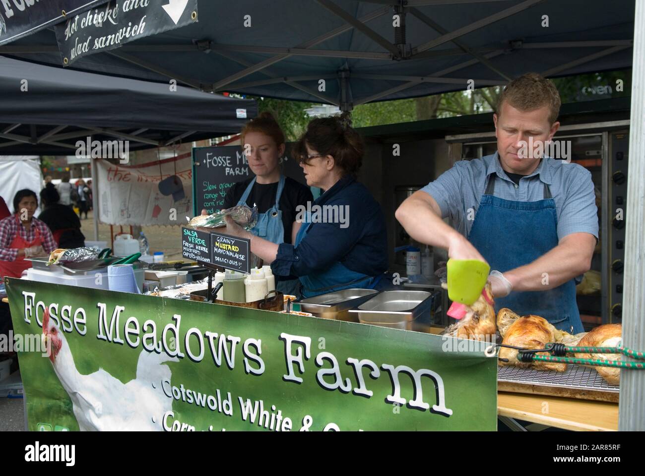 Farmers Market Highgate London UK. Fosse Meadows Farm rotisserie free ...