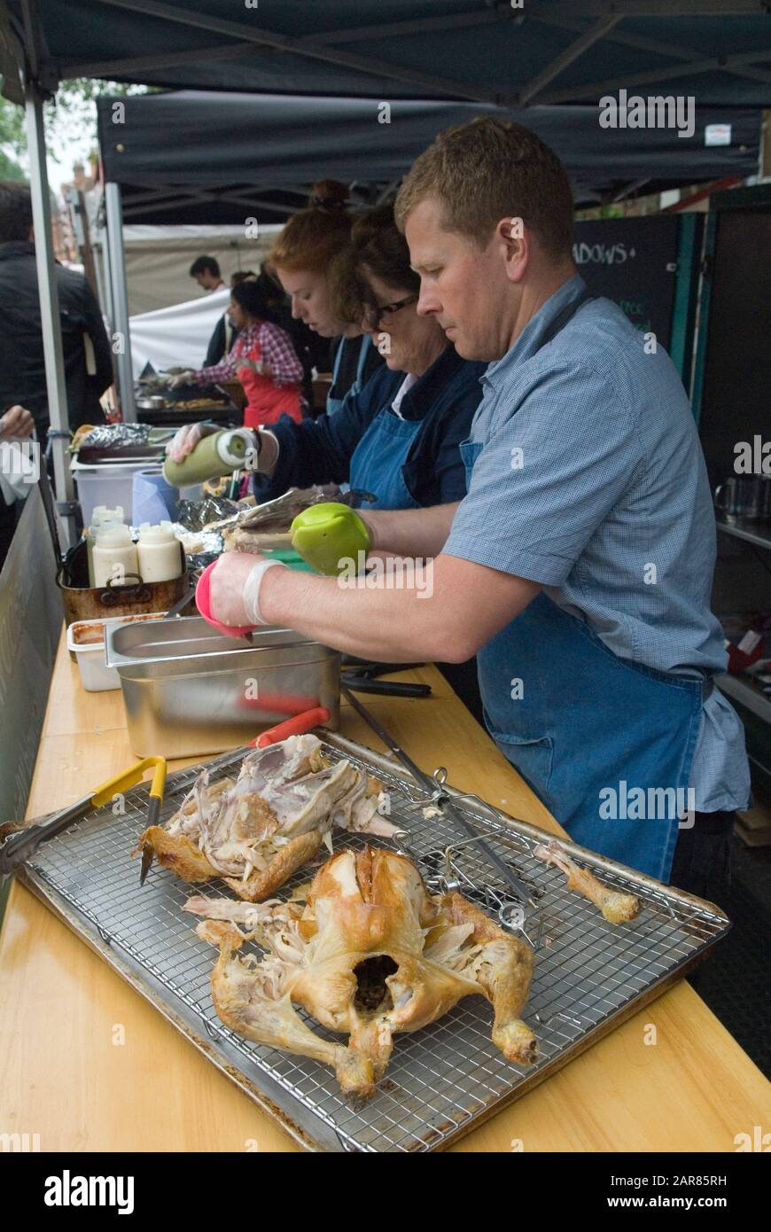 Farmers Market Highgate London UK. Fosse Meadows Farm rotisserie free ...