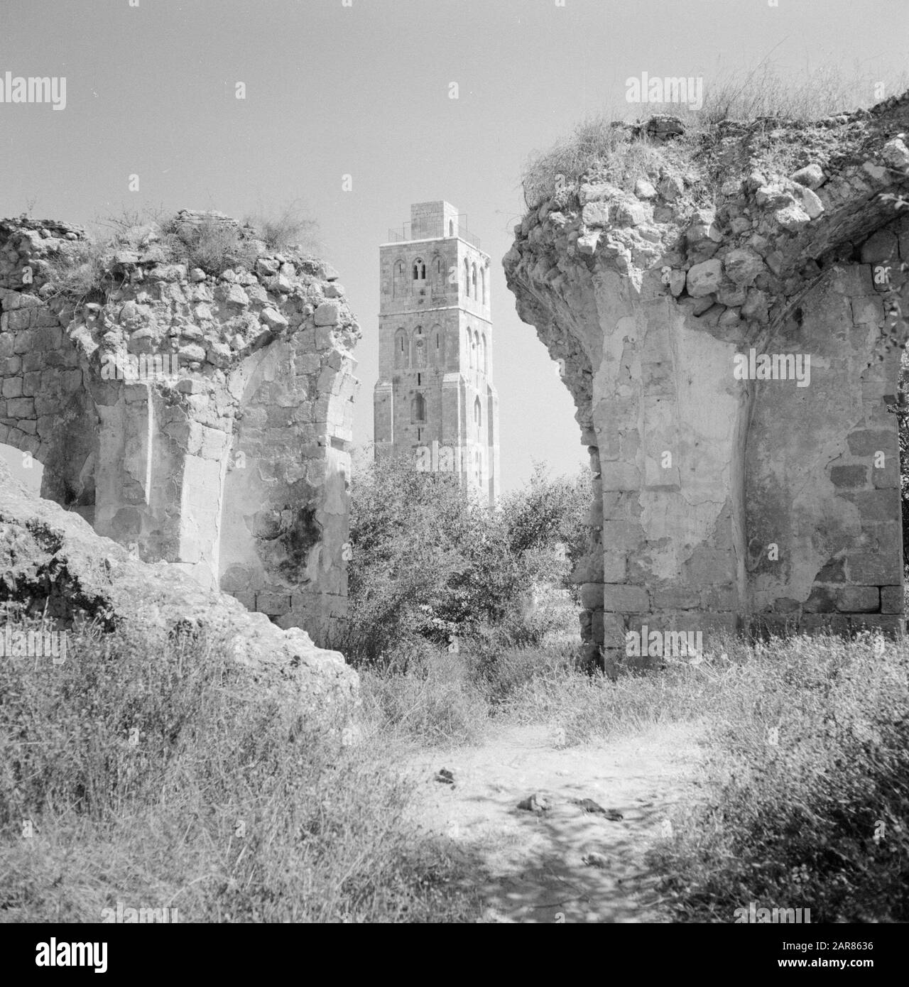Ramle. Ruins of the White Mosque overlooking the White Tower showing ...