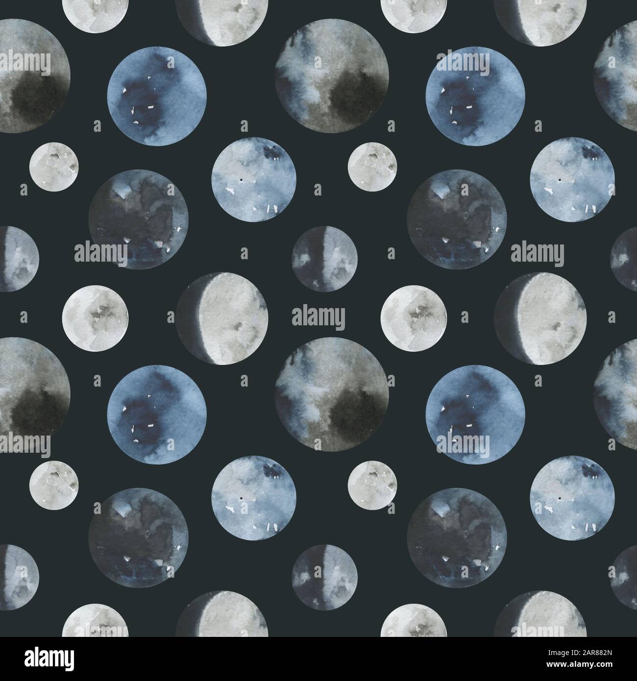 Moon phases Abstract seamless pattern watercolor illustration Stock ...