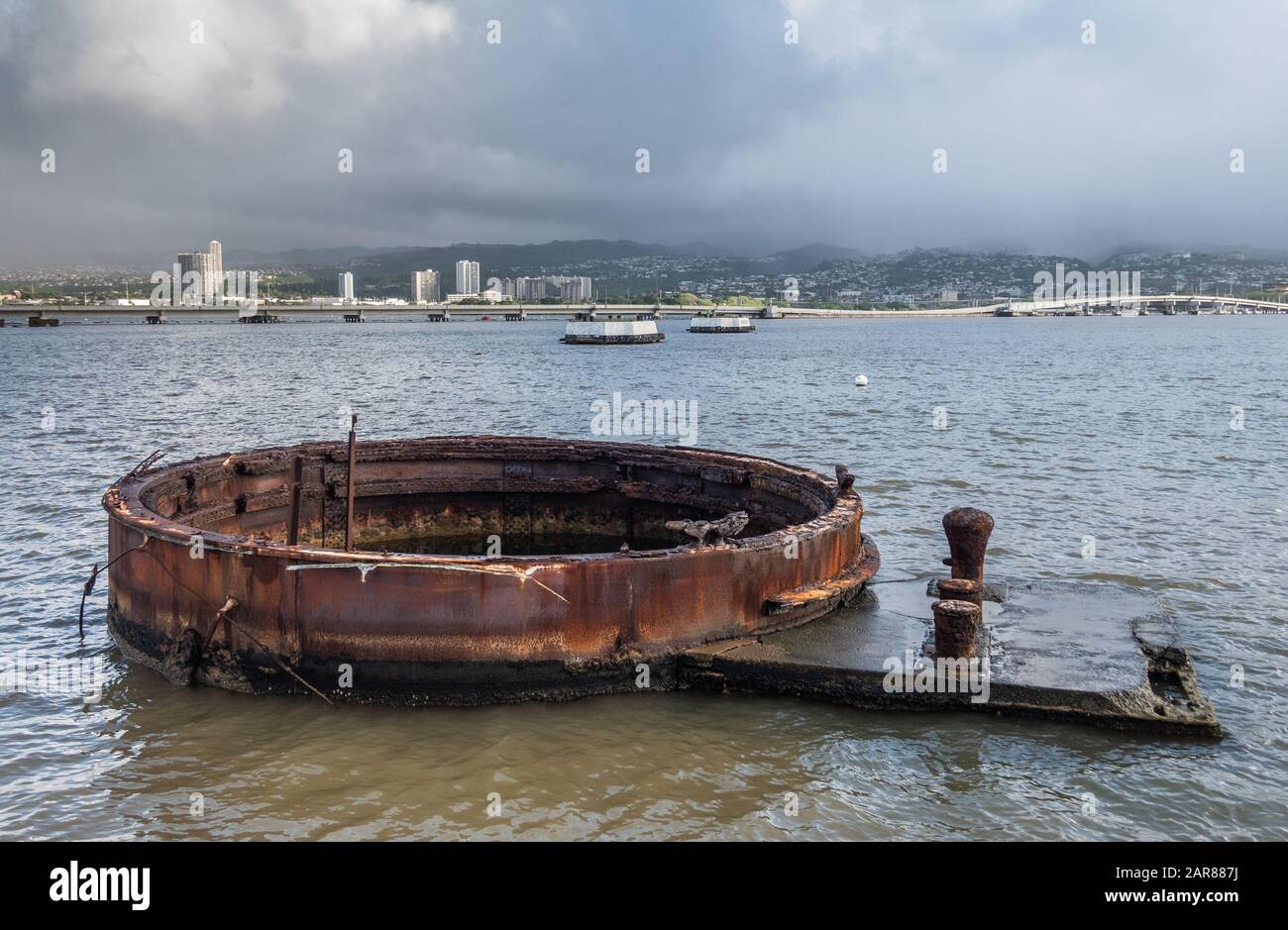 Oahu, Hawaii, USA. - January 10, 2020: Pearl Harbor. Rusty part of USS ...