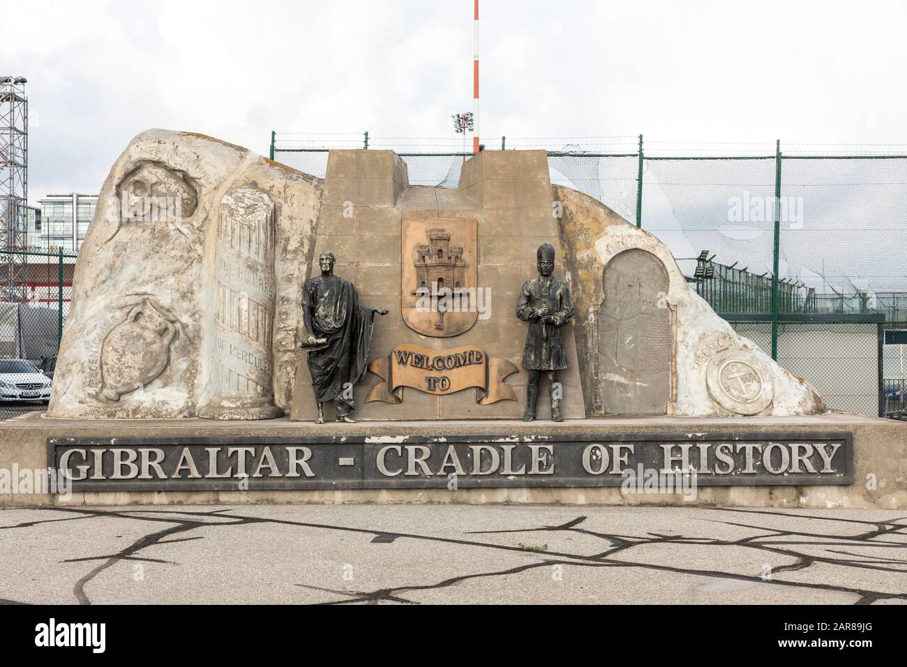 Welcome sign and Cradle of History sign at border of Gibraltar Stock ...