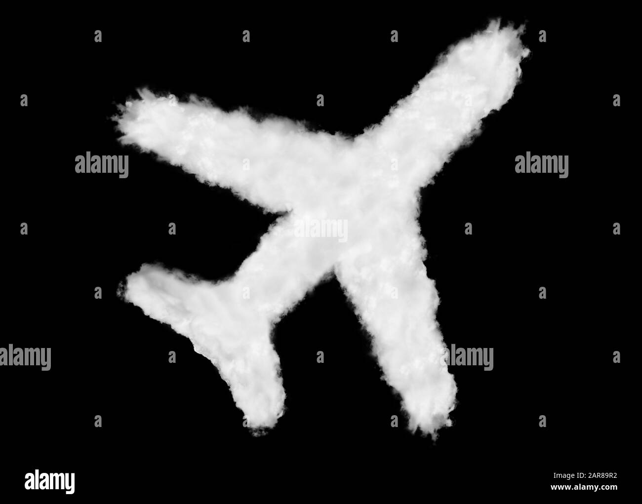 Plane icon shape made of clouds on black background ready for mask or ...