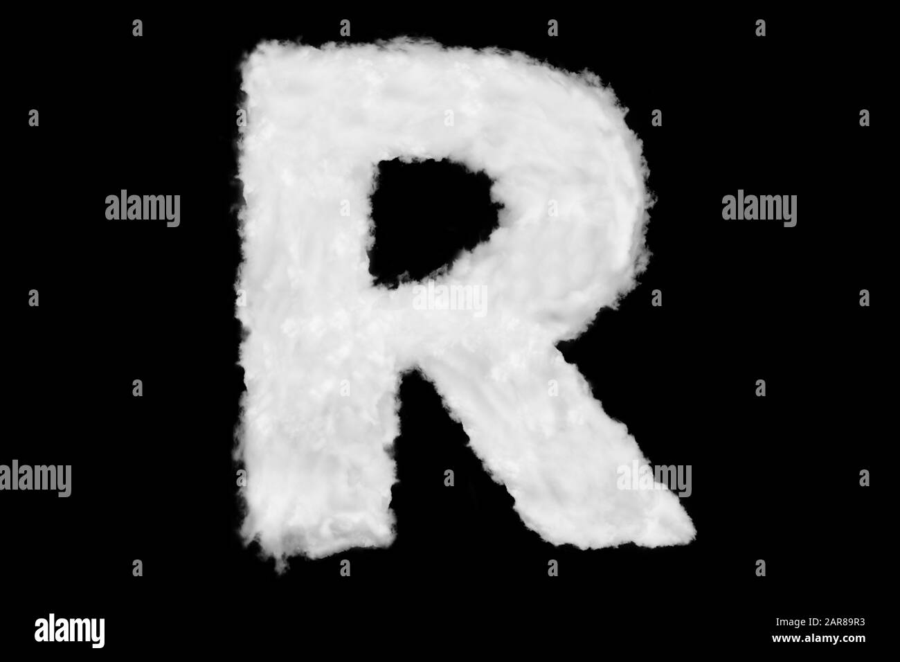 Letter R font shape element made of clouds on black background ready ...