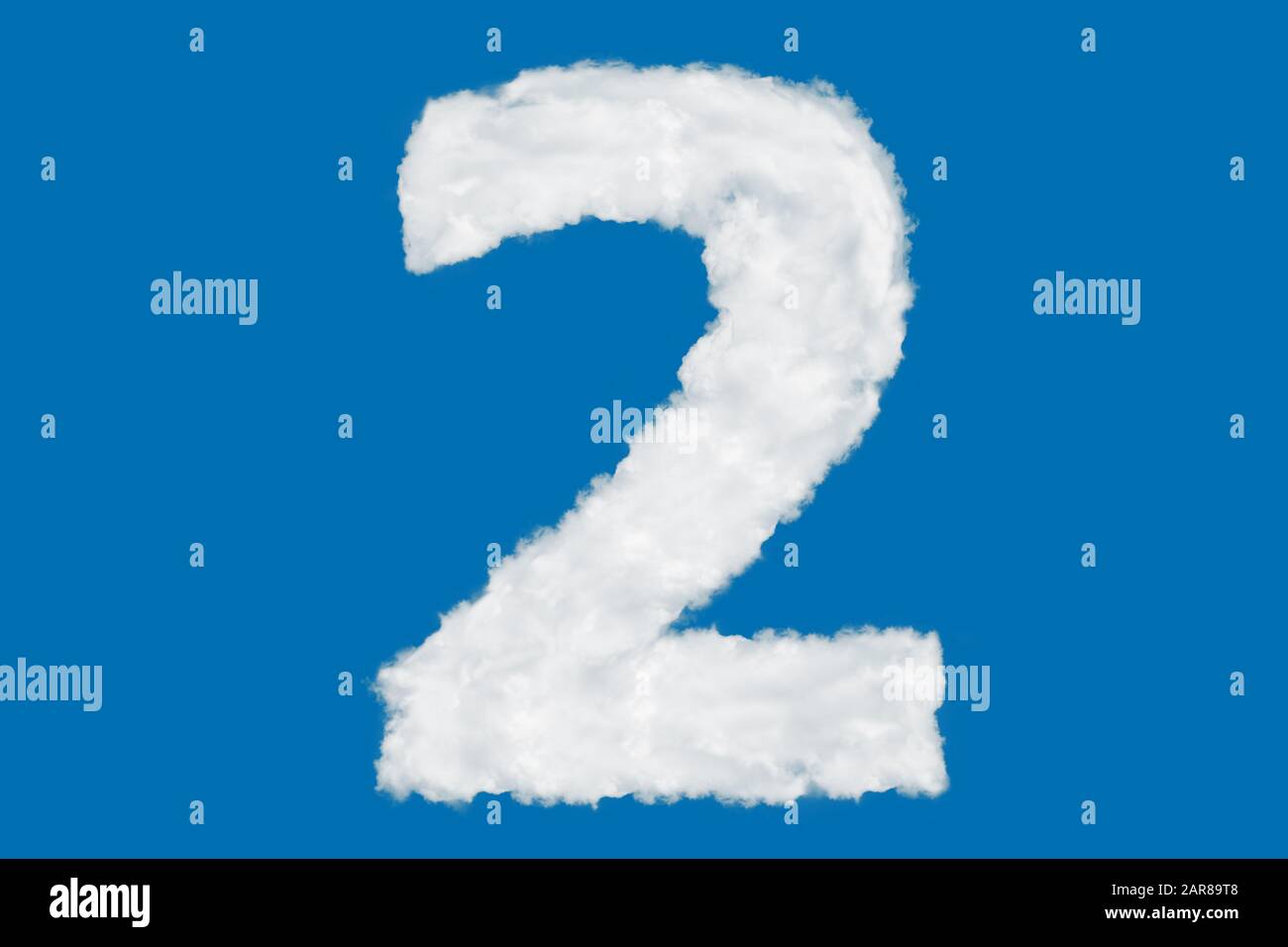 Number 2 font shape element made of clouds on blue background over sky ...