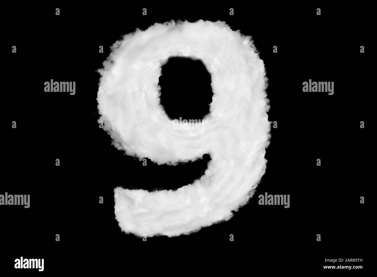 Number 9 font shape element made of clouds on black background ready ...