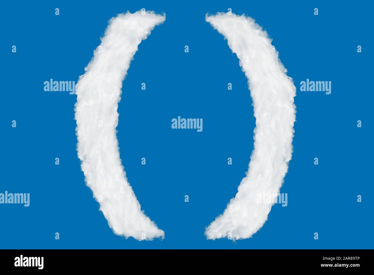 Parentheses symbols font shape element made of clouds on blue ...
