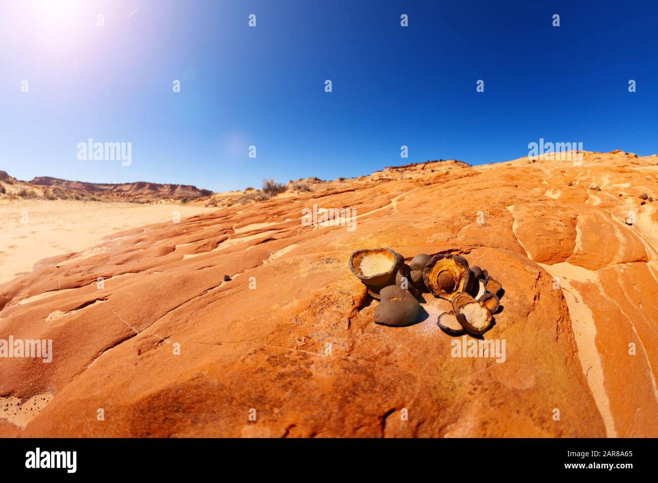 Moqui marbles - the stony spheres or sandstone balls cemented by a hard ...
