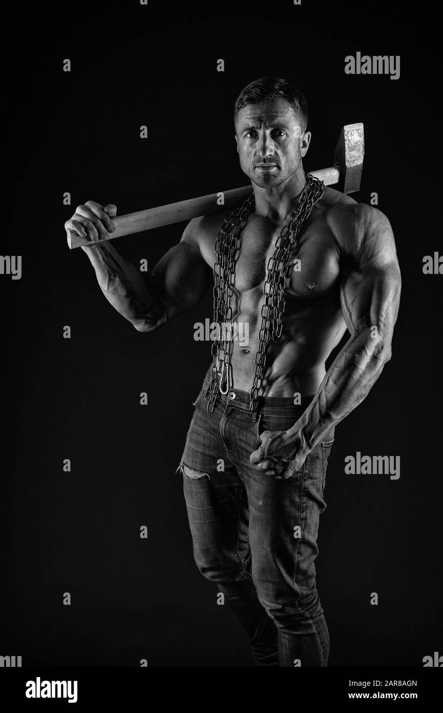 Bodybuilder concept. Healthy and strong. Attractive guy muscular body ...