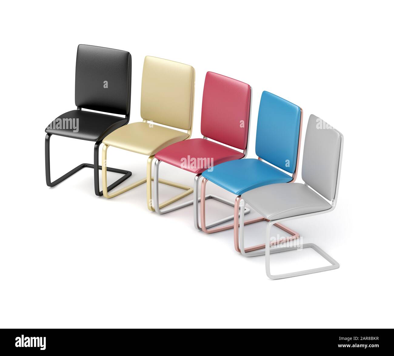 Colorful dining chairs on white background Stock Photo - Alamy