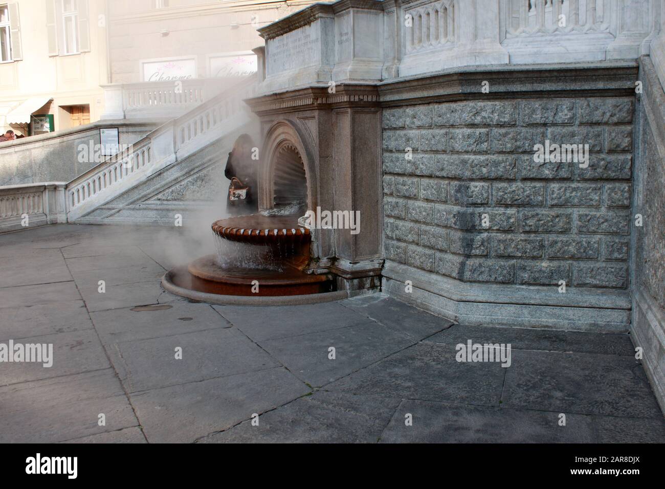 Acqui Terme, famous Italian spa town from Roman times. Central square ...
