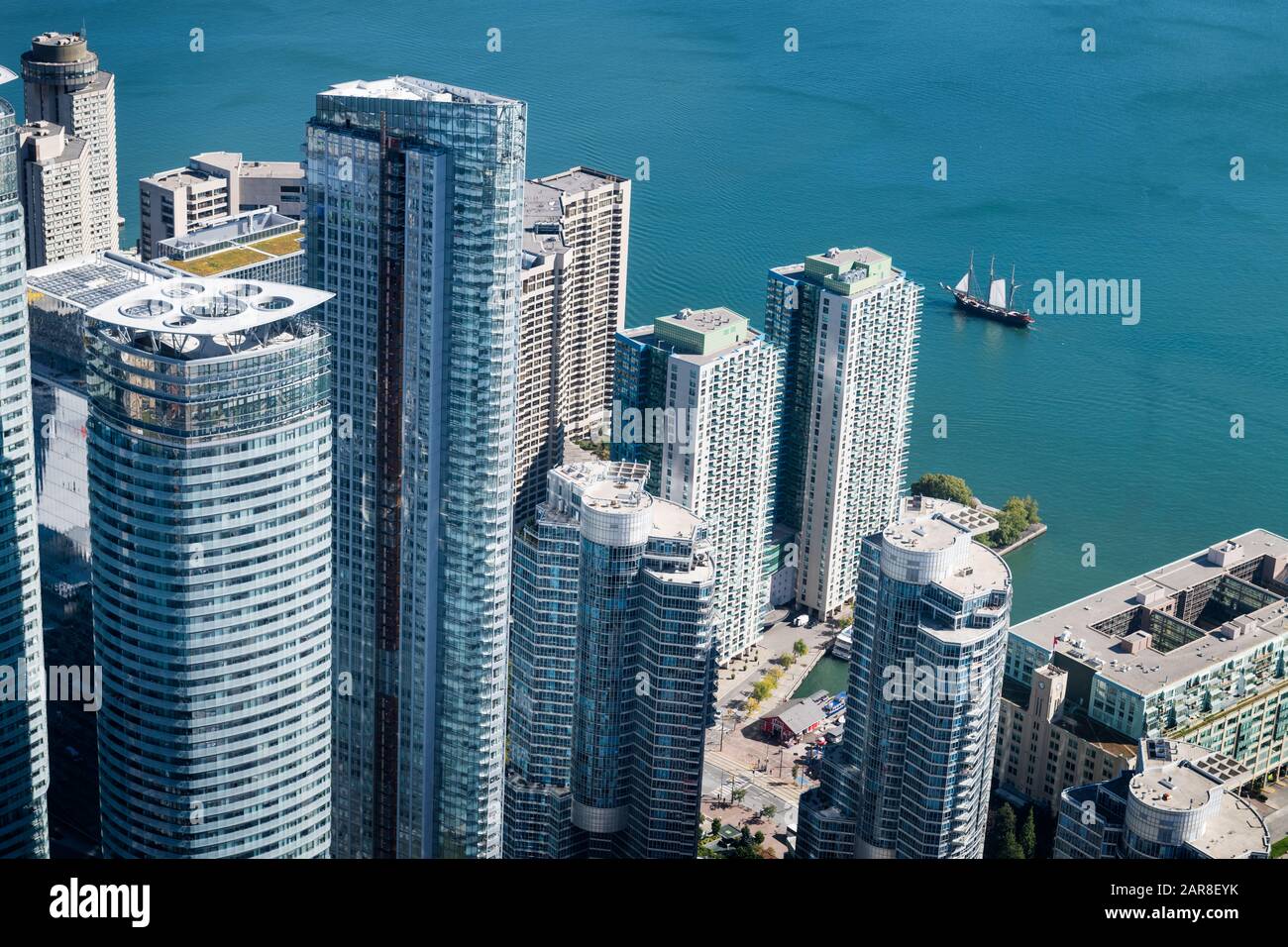 View of modern high rise tall condo buildings by lake Ontario, Toronto ...