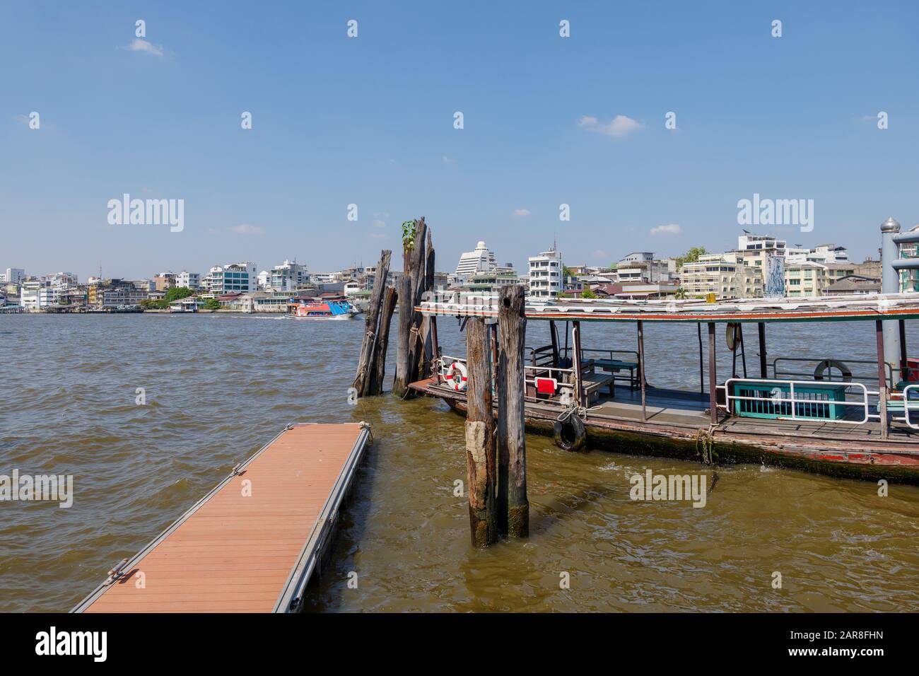 Floating steel pontoon, pier or dock without people and small pontoon ...