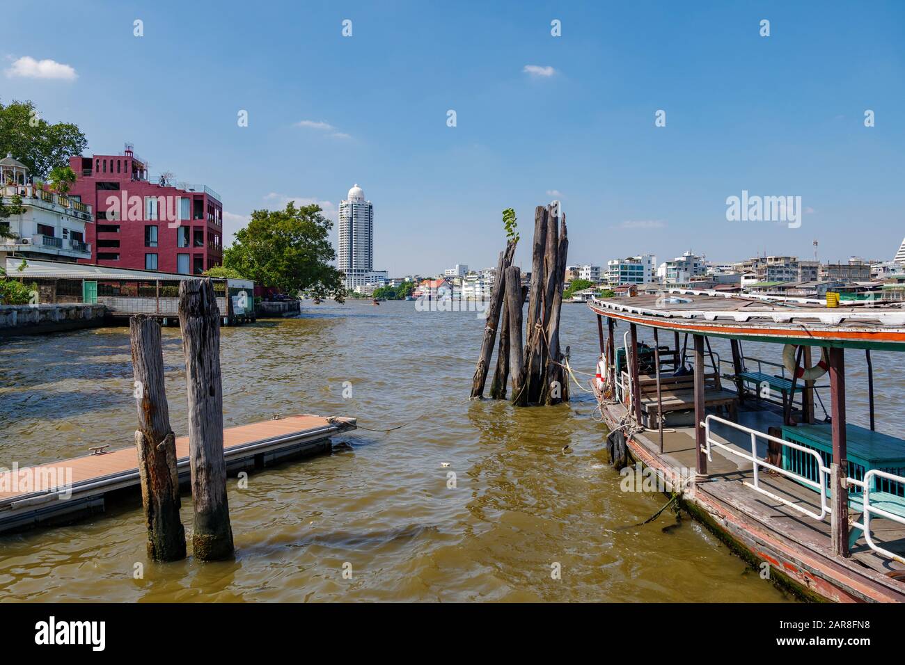 Floating steel pontoon, pier or dock without people and small pontoon ...