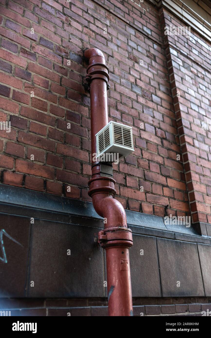 Old pipe brick wall valve vent painted rectangle Urban build texture ...