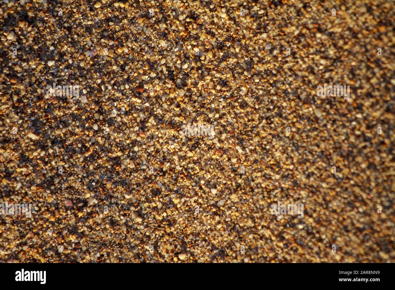 golden sand on the beach closeup glitters with grains poured under the ...
