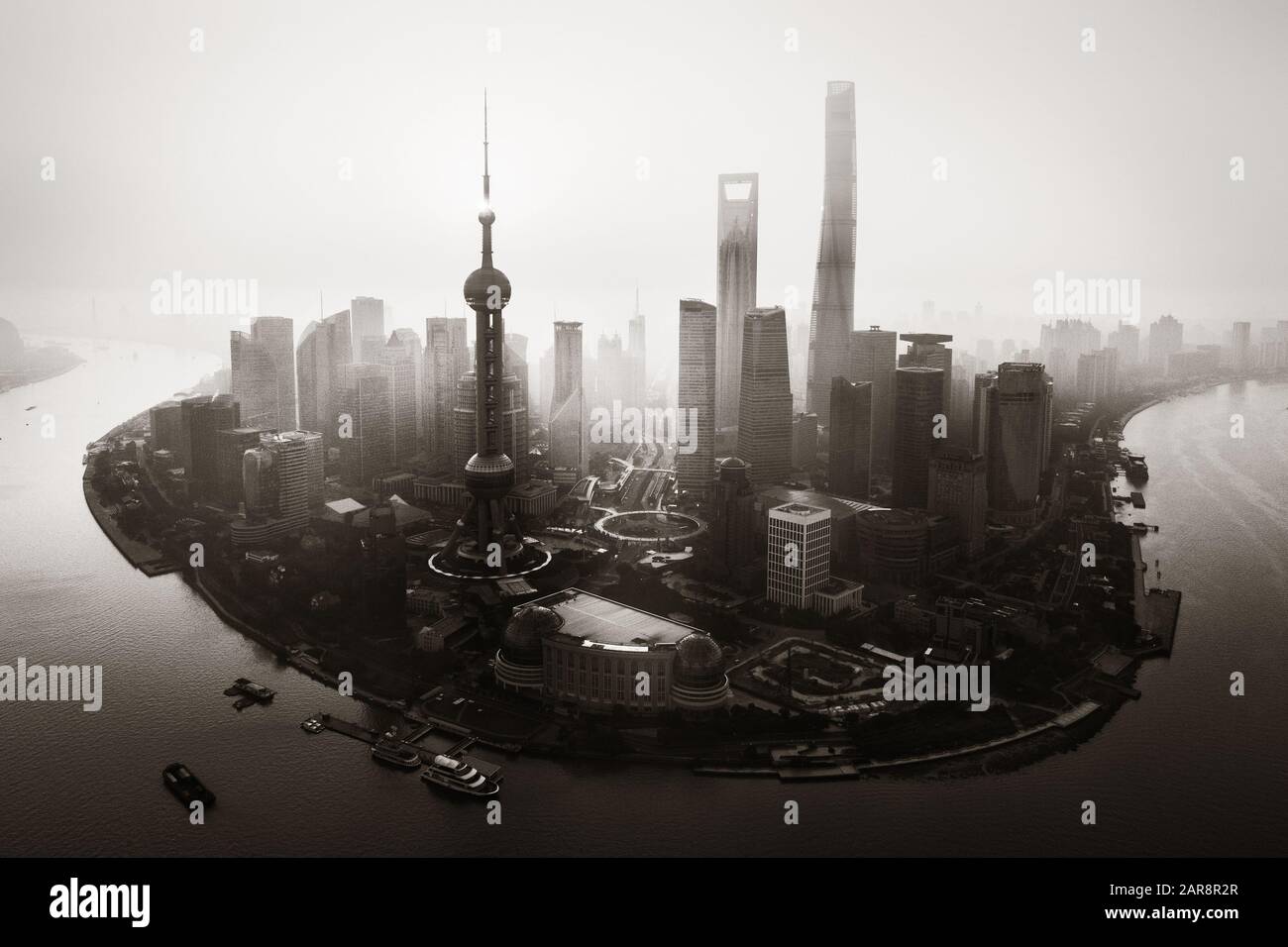 Shanghai city aerial view with Pudong business district and skyline in ...