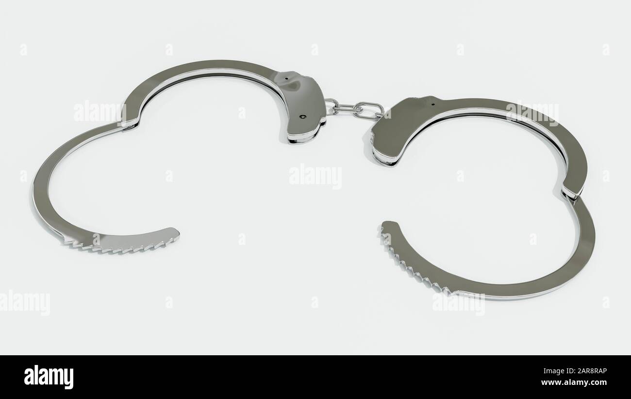Metal handcuffs isolated on the white background 3d illustration render ...