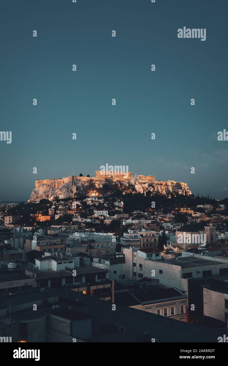 Athens skyline rooftop view at night, Greece Stock Photo - Alamy
