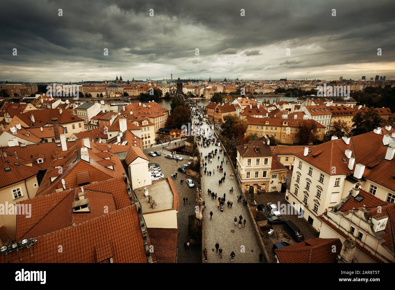 Prague skyline rooftop view with historical buildings in Czech Republic ...