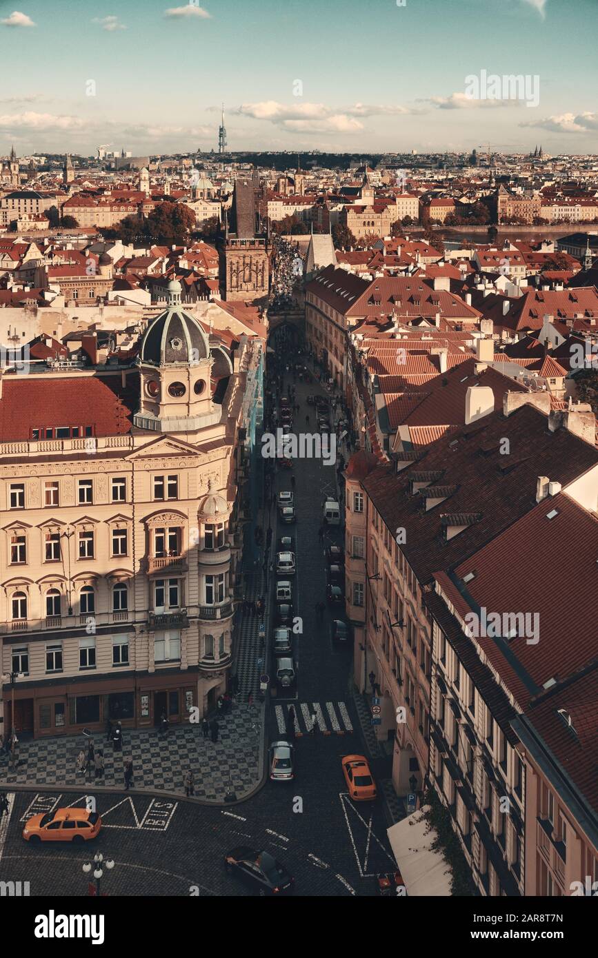 Prague skyline rooftop view with historical buildings in Czech Republic ...