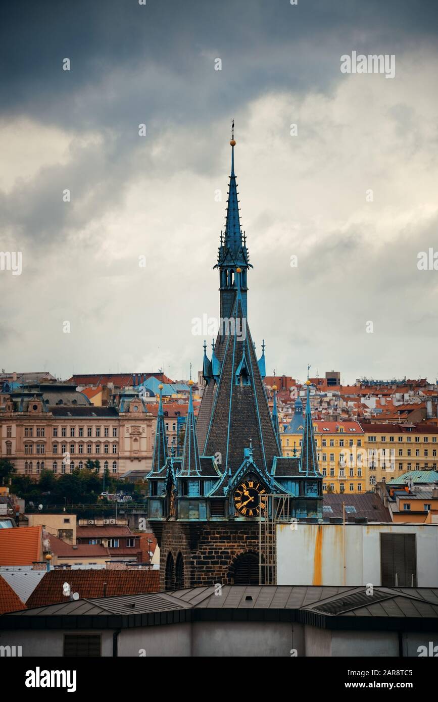 Prague skyline rooftop view with historical buildings in Czech Republic ...