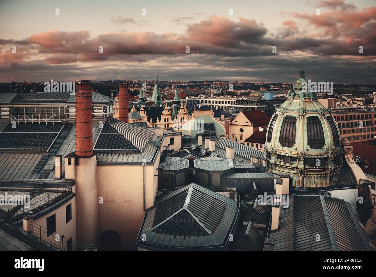 Prague skyline rooftop view with historical buildings in Czech Republic ...