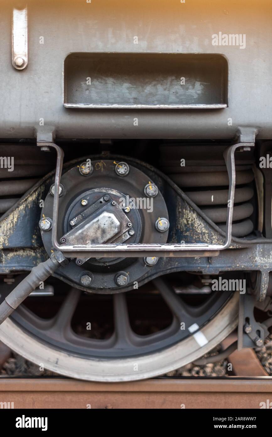Wheel of an old train germany swiss detail iron steel bolts transport ...