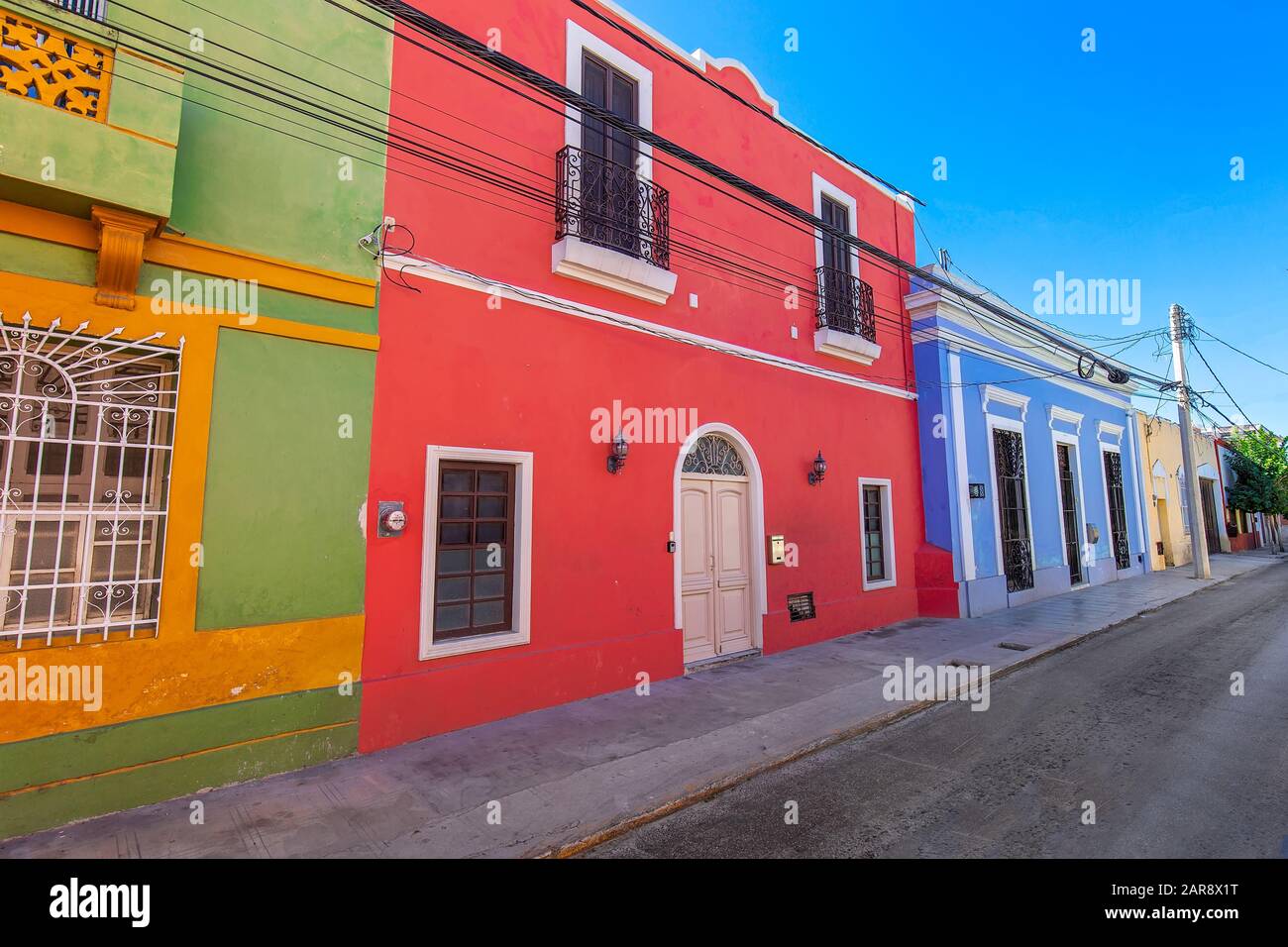 Scenic colorful colonial Merida streets in Mexico, Yucatan Stock Photo ...