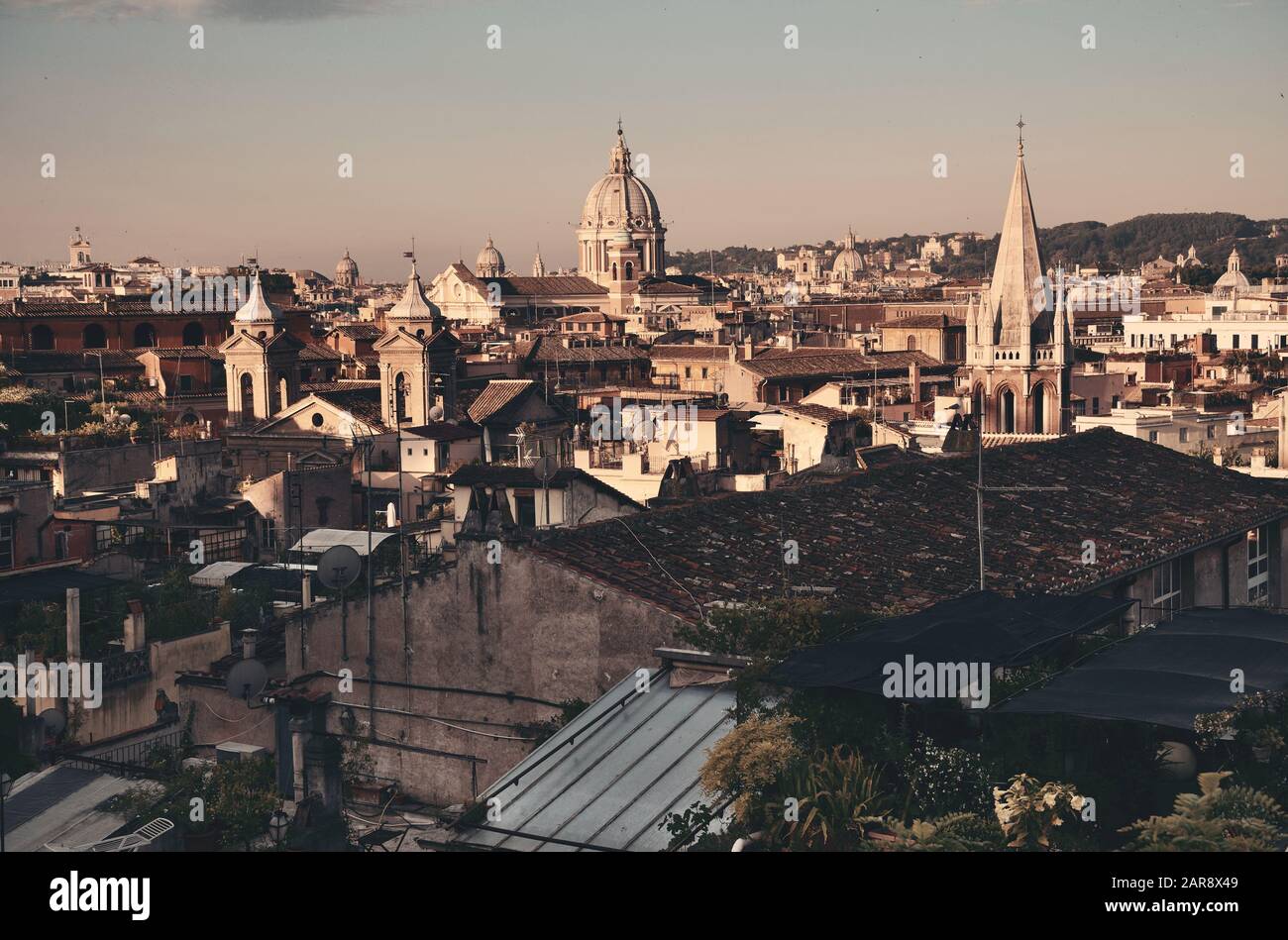 Rome rooftop view with ancient architecture in Italy Stock Photo - Alamy