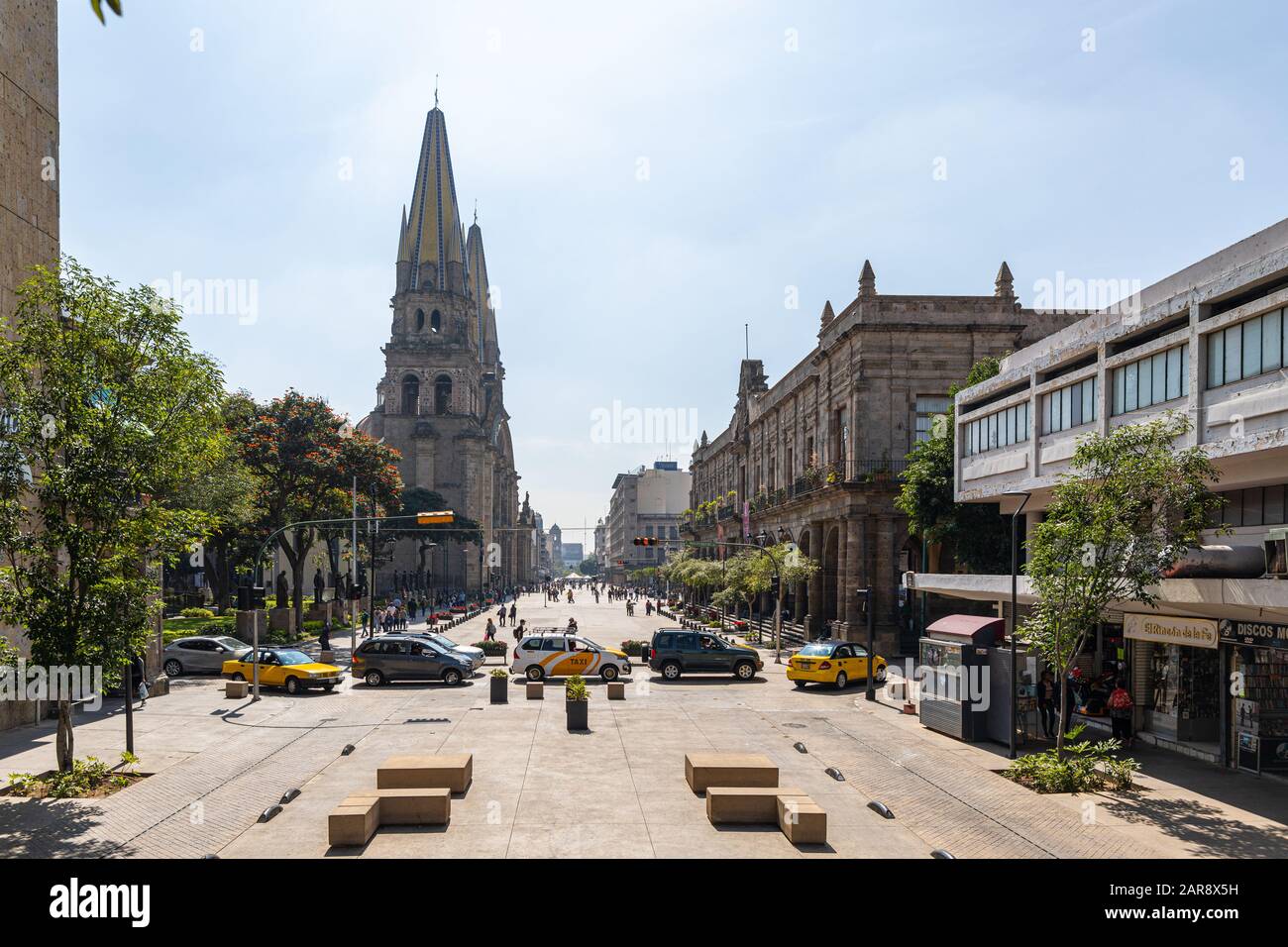 Guadalajara, Jalisco, Mexico - November 23, 2019: The view down Fray ...
